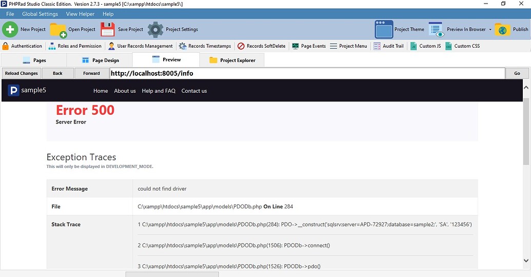 Could Not Find Driver In Appmodelspdodbphp Using Ms Sql Database Phprad Classic 